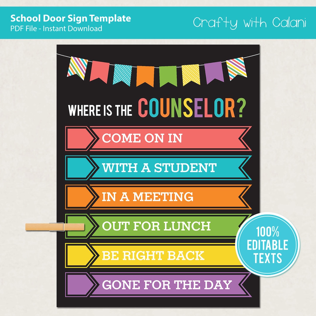 School Door Sign Template, Personalized Name Sign, Where is the ...