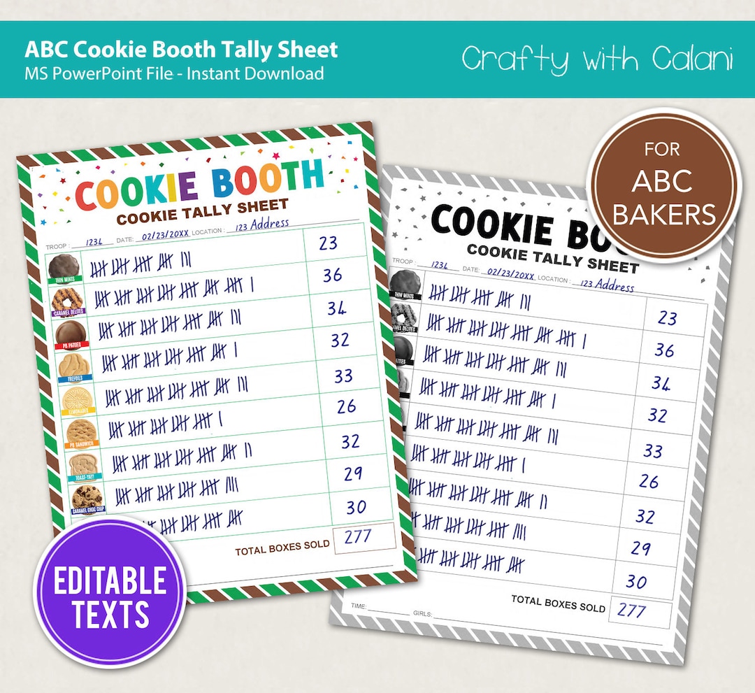 Girl Scout Cookie Booth Printable, 2024 ABC Cookie Booth Tally Sheet ...