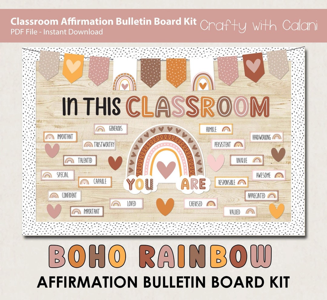 Positive Affirmation Bulletin Board Kit, Classroom Door Decor, Boho ...