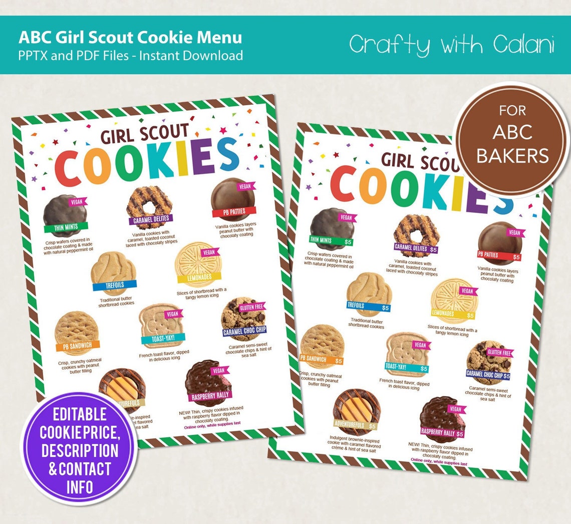 Girl Scout Cookie 2023 Menu Abc Scout Cookie Flyer Girl Etsy