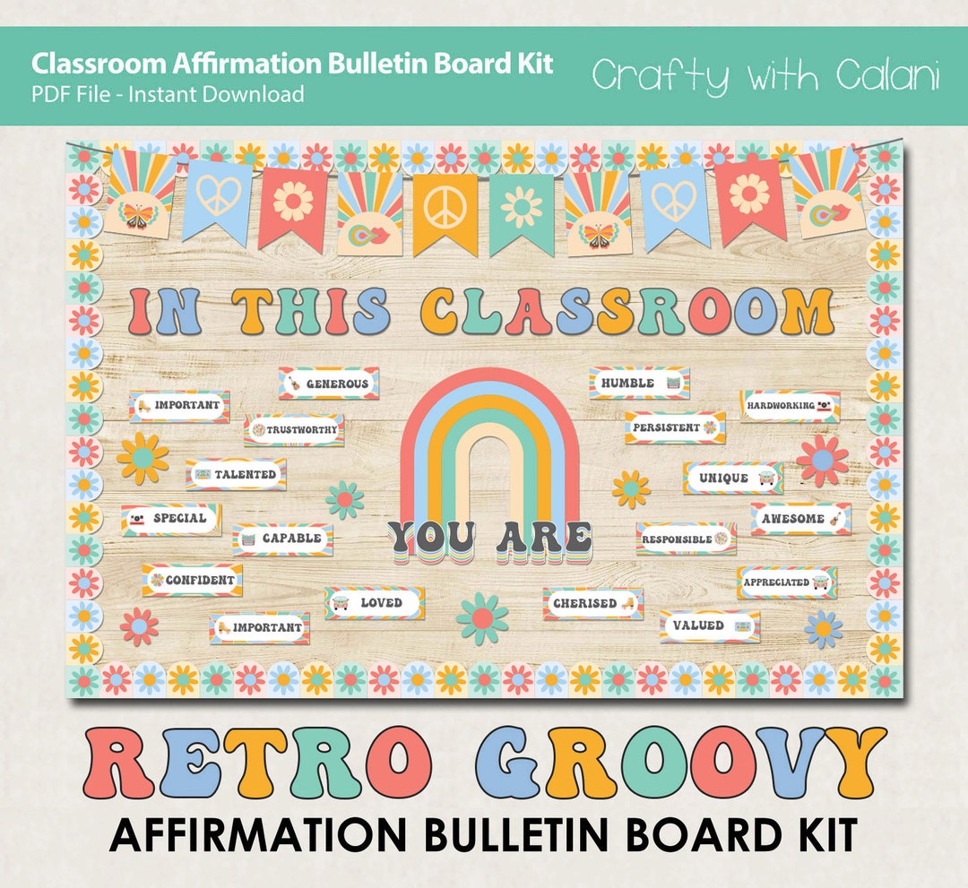 Positive Affirmation Bulletin Board Kit, Classroom Door Decor, Retro ...