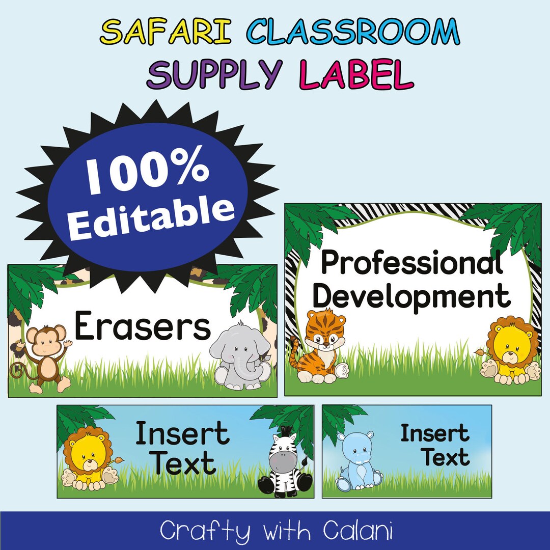 Classroom Supply Editable Label Safari Classroom Theme - Etsy