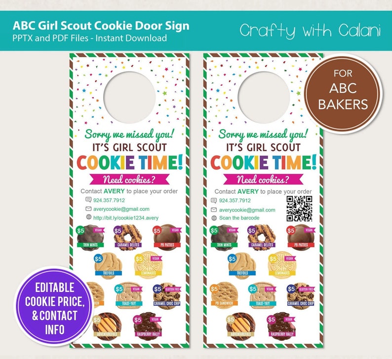 Girl Scout Cookie 2023 Door Hanger ABC Cookie Door Sign - Etsy