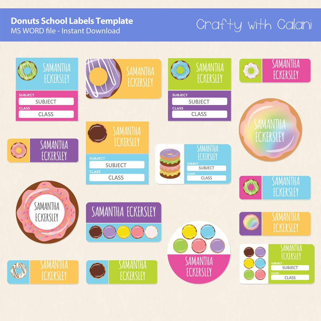 School Name Label Donuts School Label Template Donuts Name - Etsy