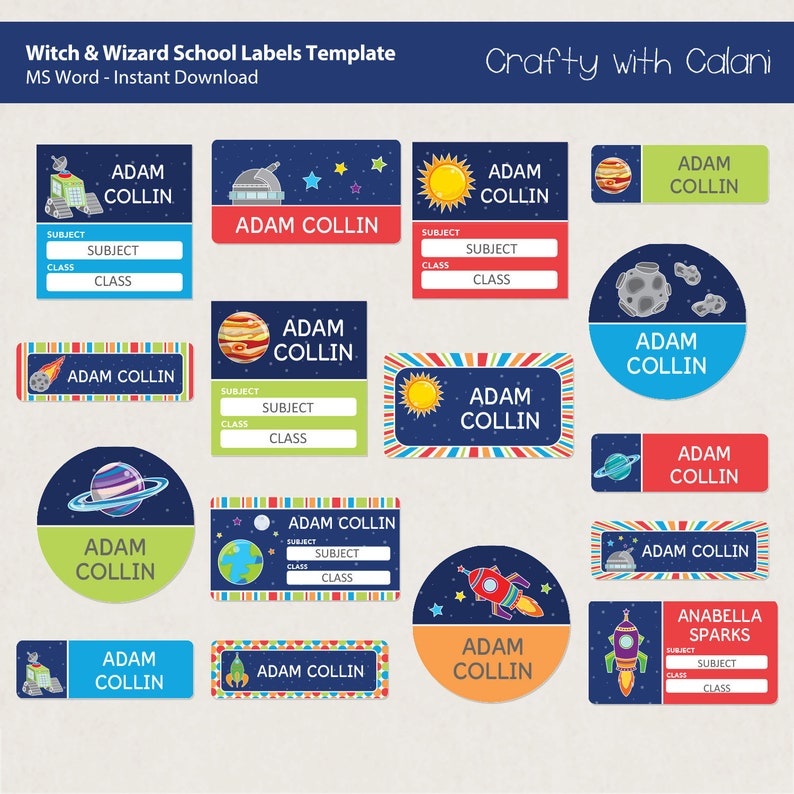 School Name Label Outer Space School Label Template Outer | Etsy Singapore