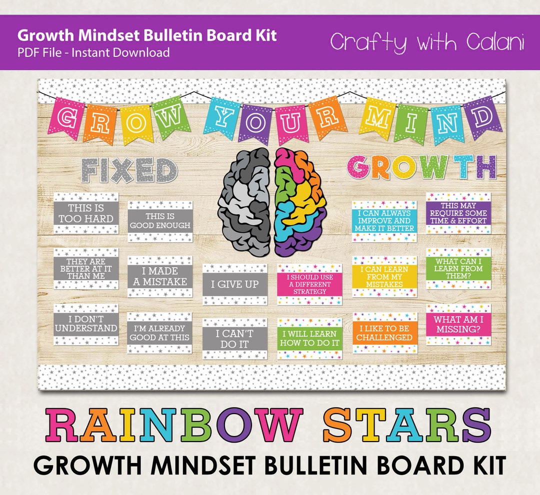 Growth Mindset Bulletin Board Kit Rainbow Star Classroom - Etsy