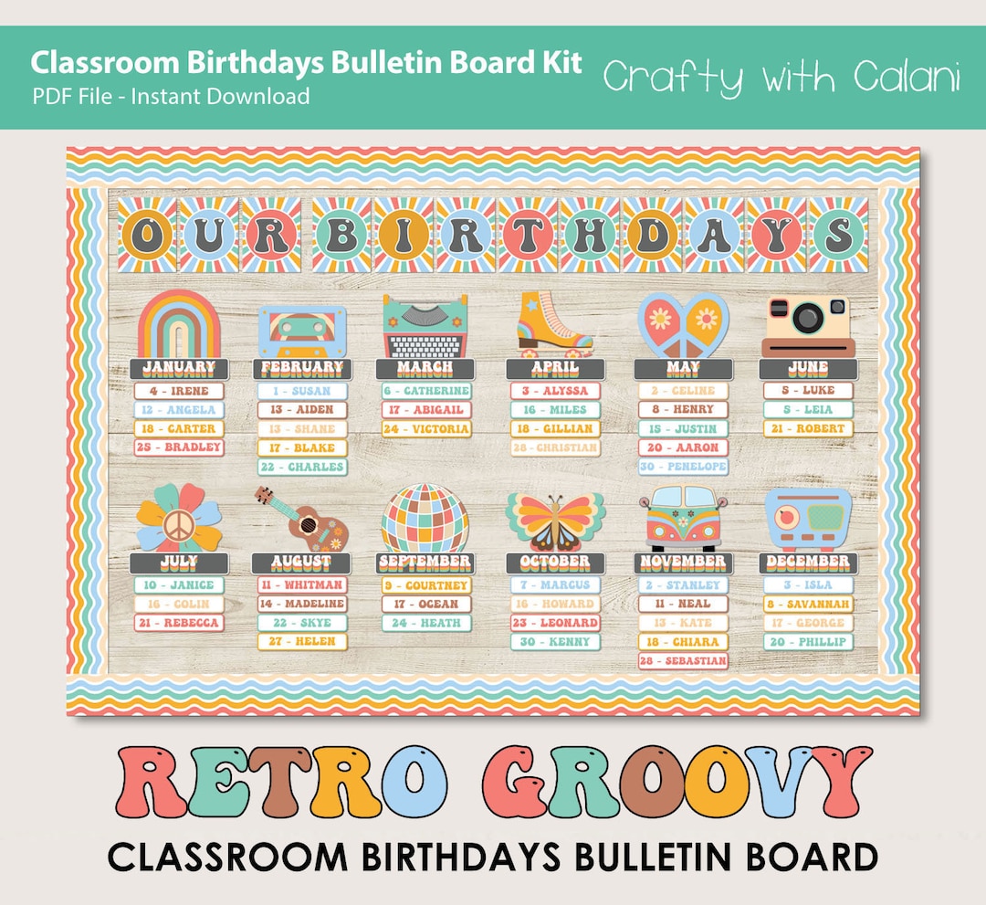 Birthday Board Classroom Decor, Retro Groovy Classroom Theme, Editable ...