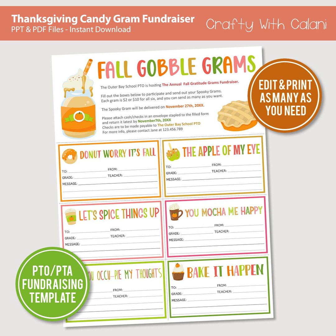 Thanksgiving Candy Gram Template, Fall Gratitude Gram, PTA PTO ...