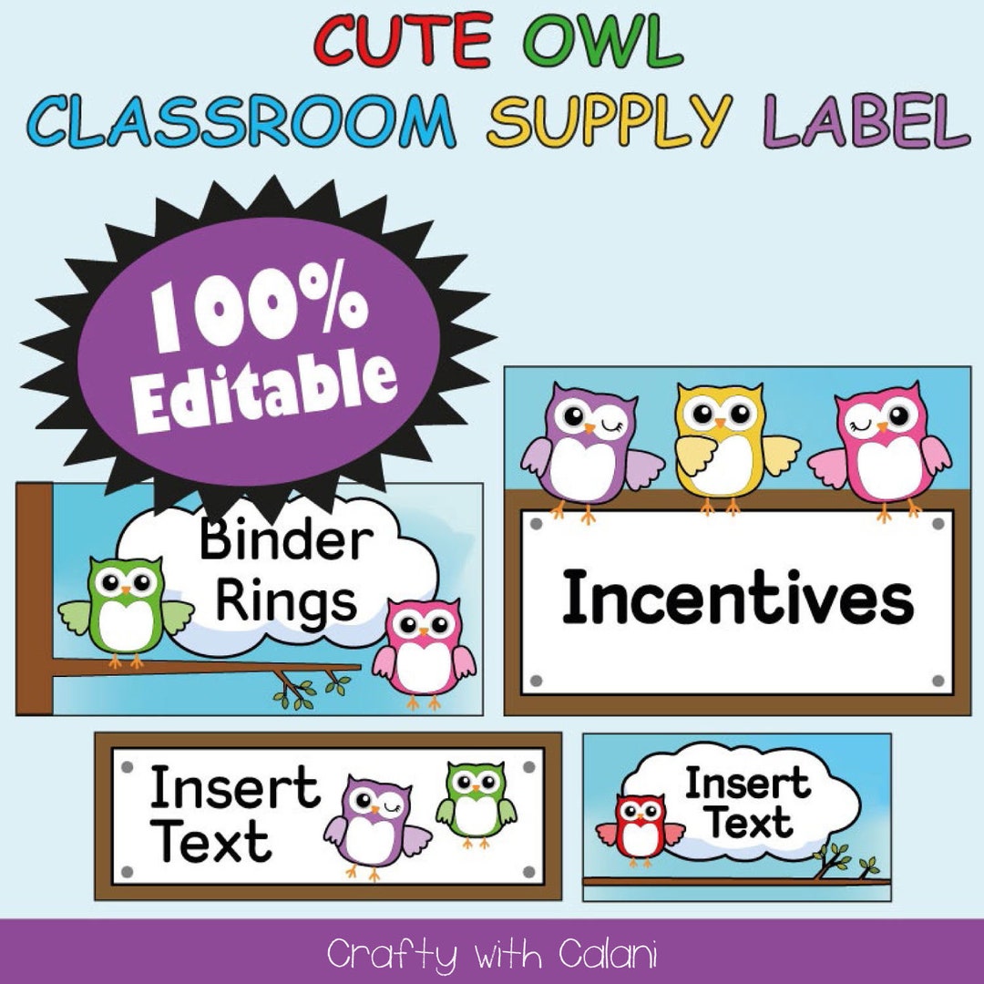Classroom Supply Editable Label, Owl Classroom Theme, Owl Classroom ...