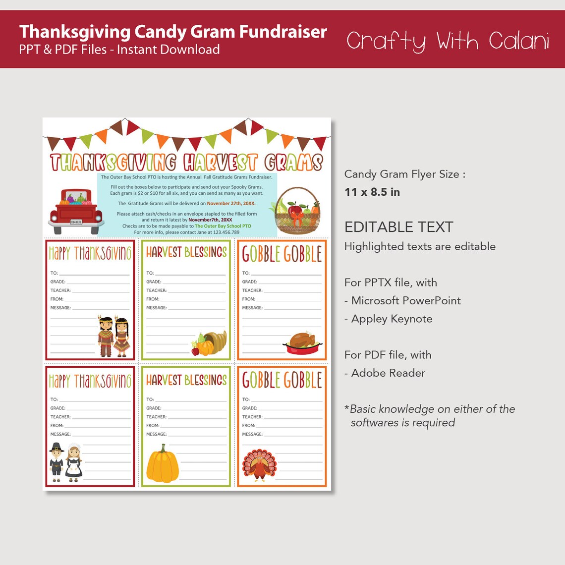 Thanksgiving Candy Gram Template Fall Gratitude Gram PTA PTO - Etsy
