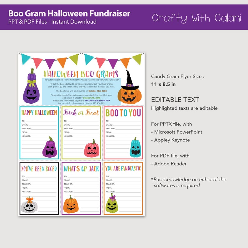 Halloween Candy Gram Template Halloween Boo Gram PTA PTO - Etsy