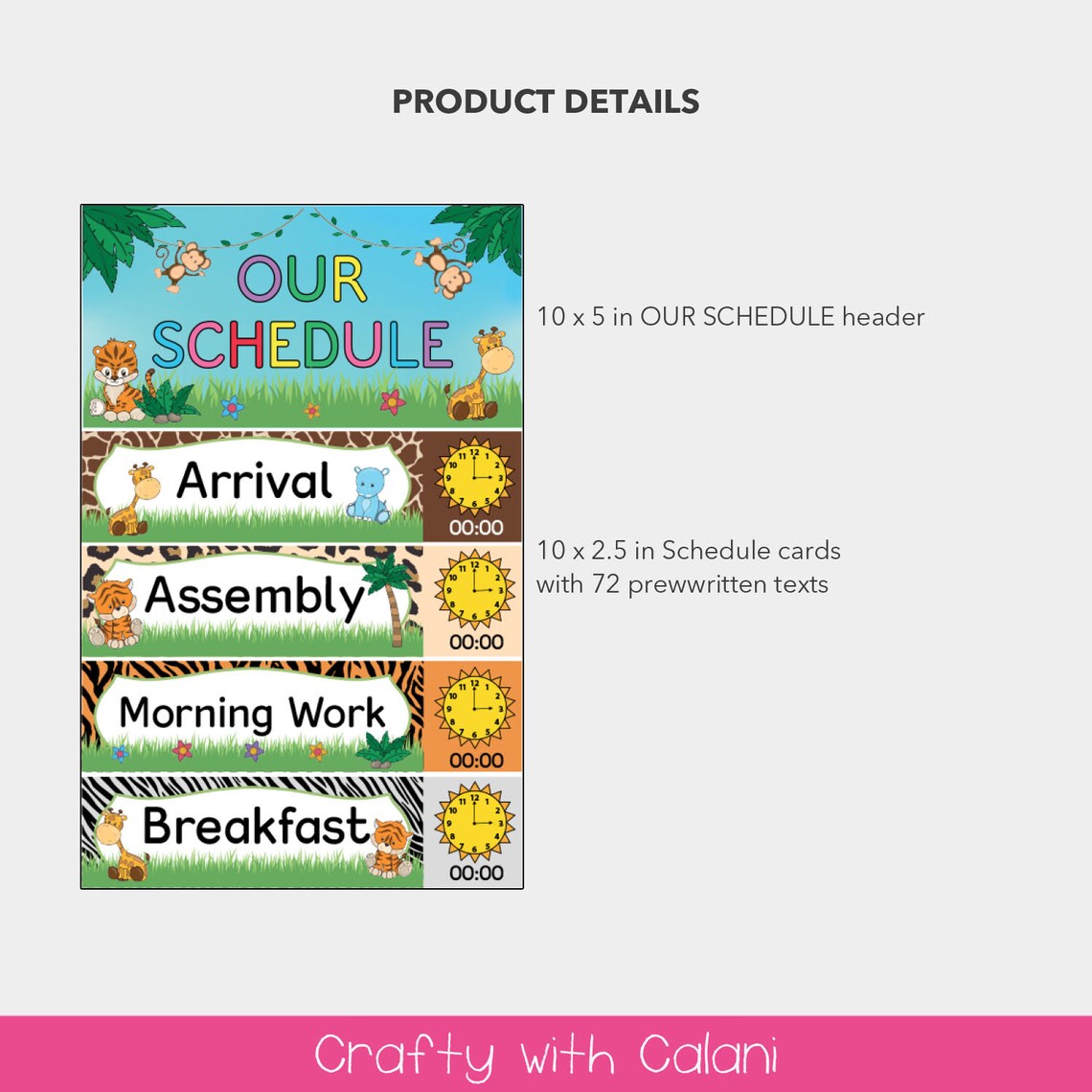 Classroom Schedule Cards Jungle Classroom Safari Classroom - Etsy