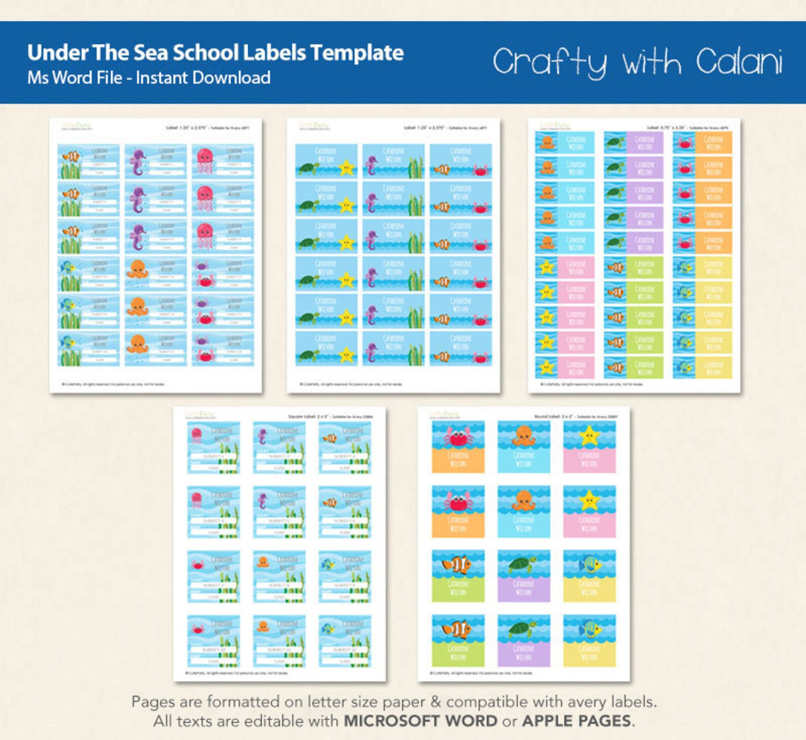 School Name Label Underwater School Label Template | Etsy Singapore