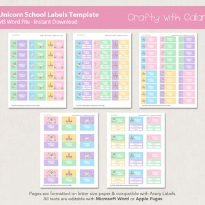School Name Label, Unicorn School Label Template, Unicorn Name Label ...