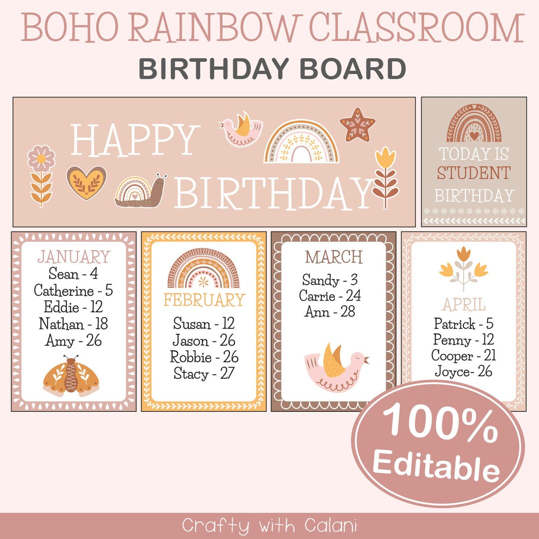 Birthday Board Classroom Decor Boho Rainbow Classroom - Etsy