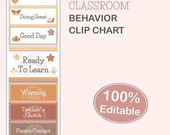 BOHO RAINBOW Behavior Clip Chart Editable Neutral Rainbow Classroom ...