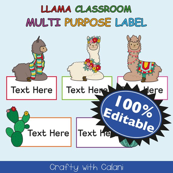 Multi Purpose Classroom Label Llama Classroom Supplies Label - Etsy