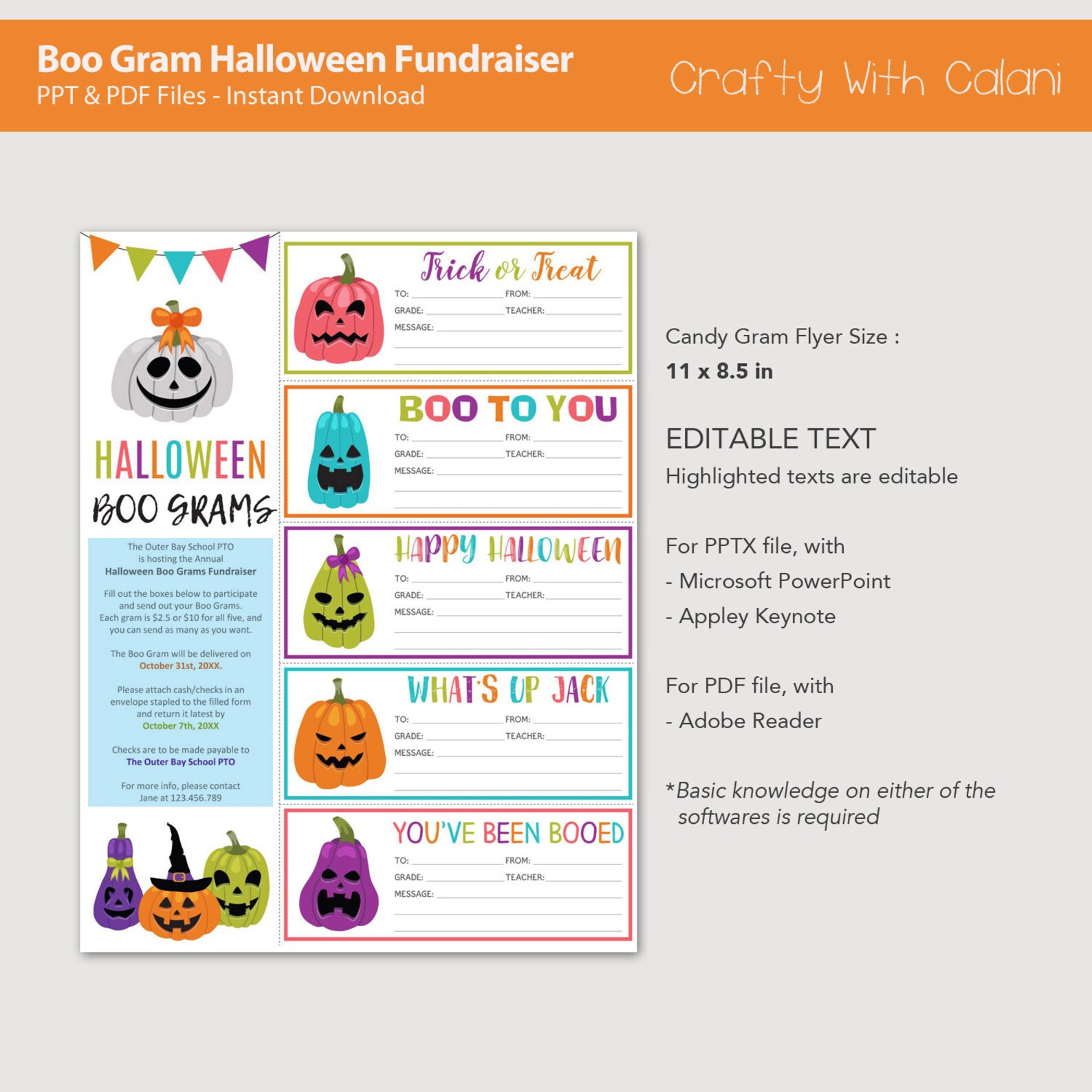 Halloween Candy Gram Template Halloween Boo Gram PTA PTO - Etsy