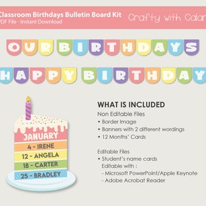 Birthday Board Classroom Decor, Rainbow Cake Classroom Theme, Editable ...