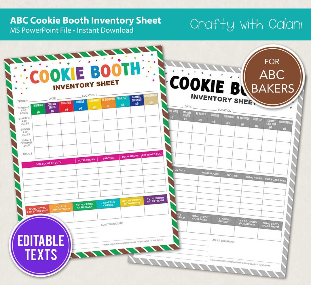 Girl Scout Cookie Booth Printable, 2024 ABC Cookie Booth Inventory List ...