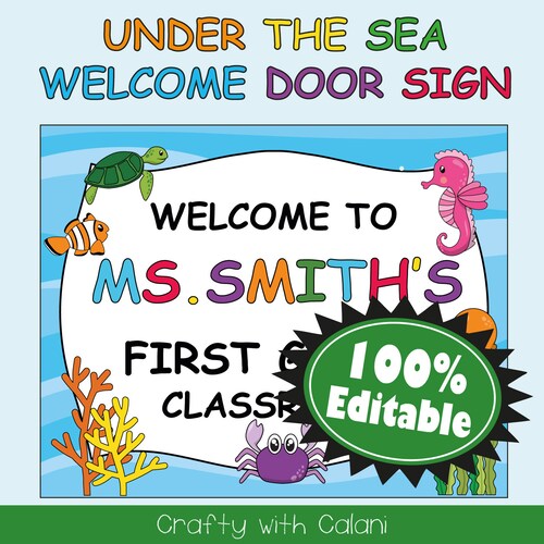 EDITABLE Printable Teacher Classroom Door Sign Under the Sea - Etsy