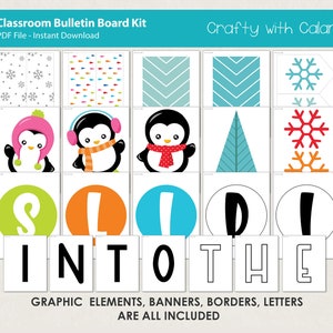 Classroom Bulletin Board Kit, New Year Bulletin Board, Cute Penguins ...
