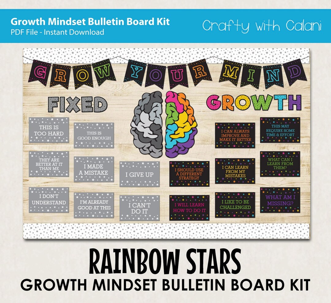 Growth Mindset Bulletin Board Kit, Rainbow Star Classroom Display ...