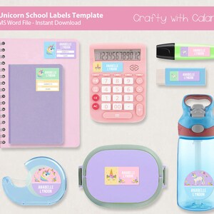 School Name Label, Unicorn School Label Template, Unicorn Name Label ...