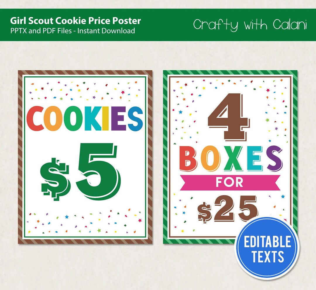 Girl Scout Cookie Booth Printable, Cookie Booth Price Poster, Cookie ...