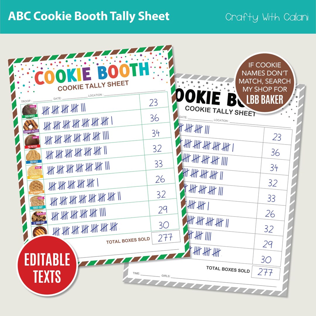 2025 Scout Cookie Booth Printable, ABC Cookie Booth Tally Sheet, Scout ...