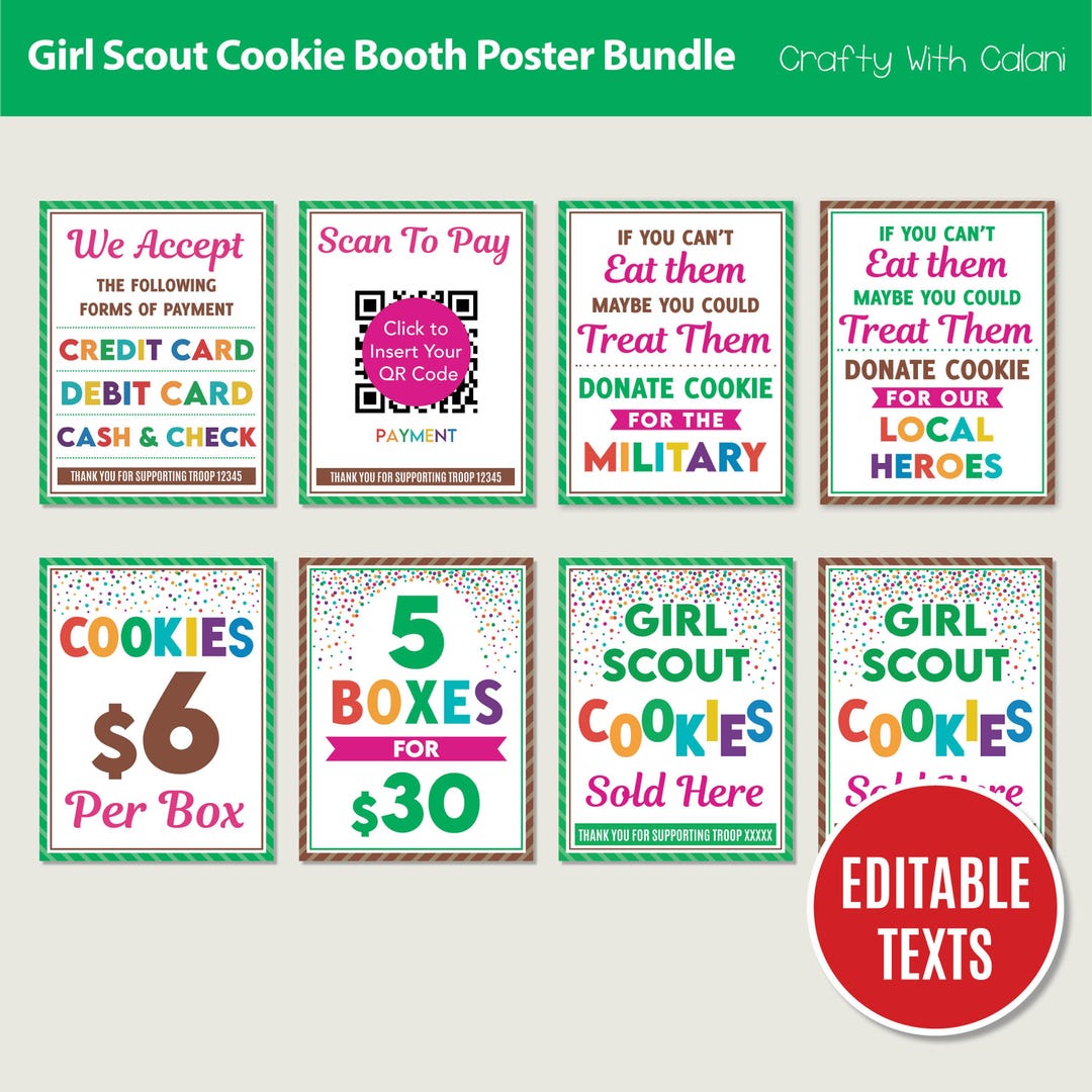 Scout Cookie Booth Printable, Cookie Booth Price Poster, Cookie ...