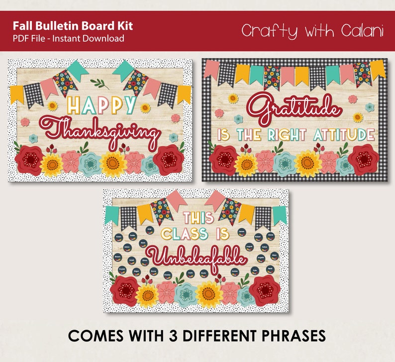 Thanksgiving Bulletin Board Kit Flowers Bulletin Board Fall - Etsy