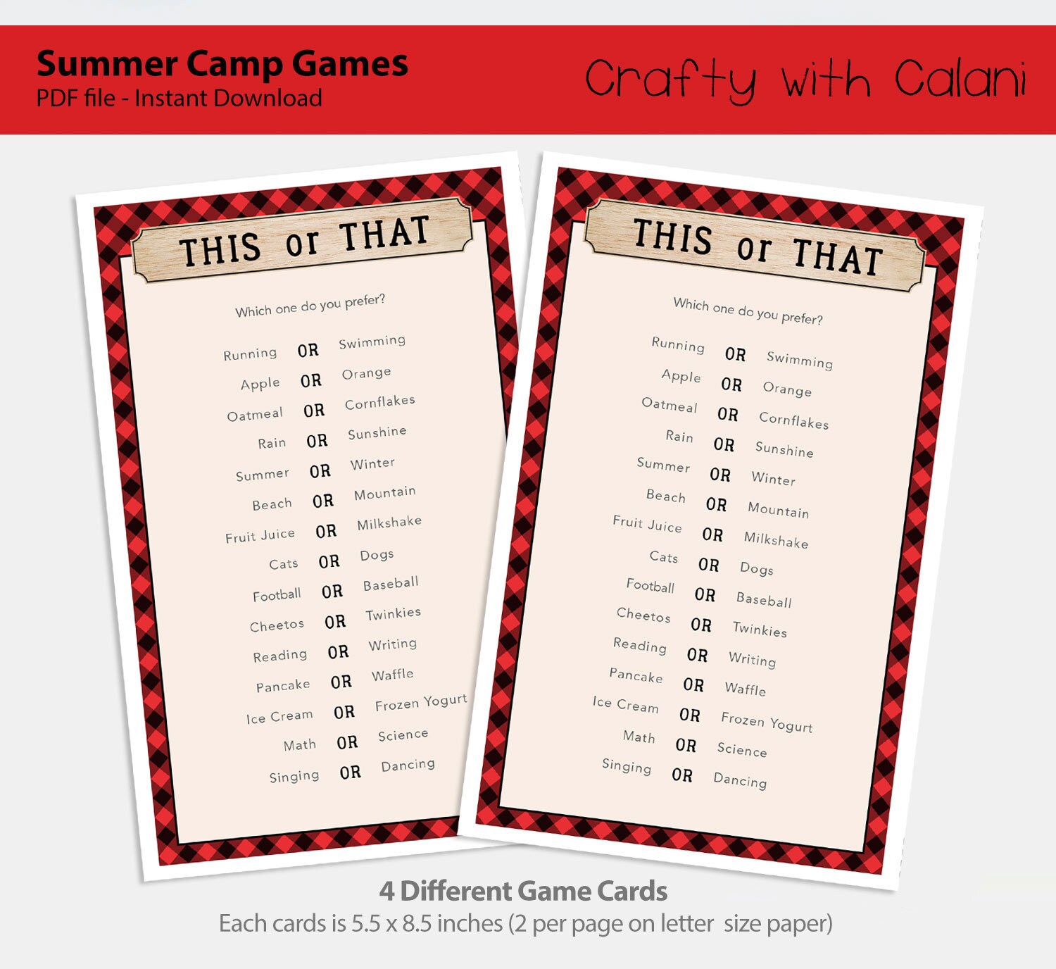 Camping Party Game Summer Camp Game This or That Party Game | Etsy