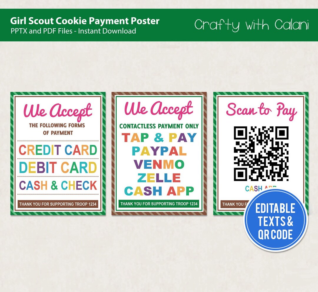 Girl Scout Cookie Booth Printable, Cookie Booth Payment Poster, Payment ...
