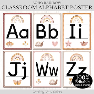 Alphabet Poster Classroom Decoration, Boho Rainbow Classroom, ABC ...