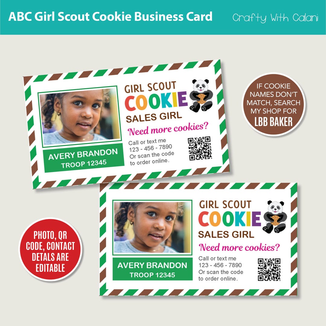 Girl Scout Business Card, Scout Cookie Name Card, Cookie Calling Card ...