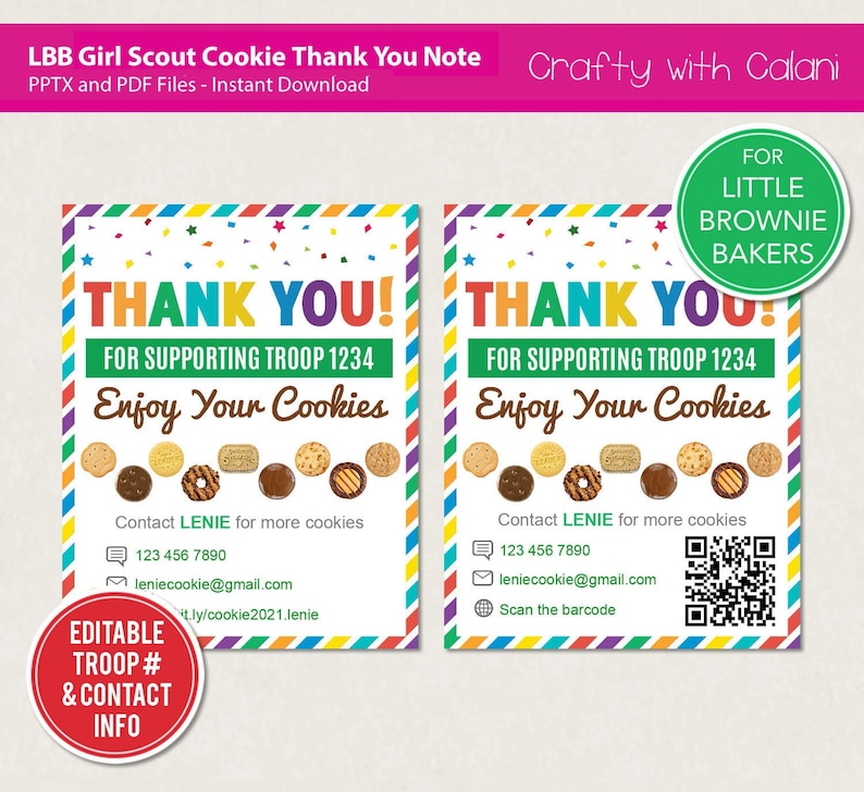 Girl Scout Cookie 2023 Thank You Note LBB Cookie Thank You - Etsy