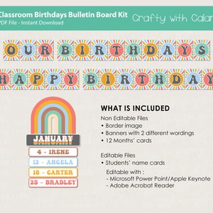 Birthday Board Classroom Decor, Retro Groovy Classroom Theme, Editable ...