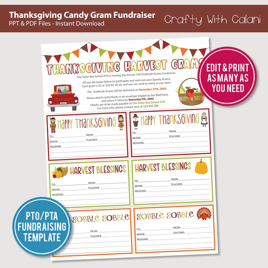 Thanksgiving Candy Gram Template, Fall Gratitude Gram, PTA PTO ...