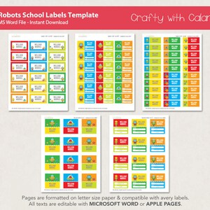 School Name Label, Robots School Label Template, Robots Name Label ...