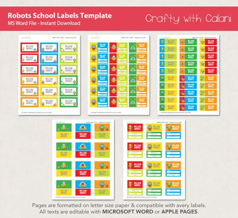 School Name Label Robots School Label Template Robots Name - Etsy Singapore