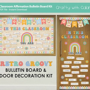 Positive Affirmation Bulletin Board Kit, Classroom Door Decor, Retro ...