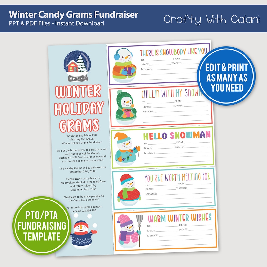 Winter Candy Grams Template, Winter Holiday Grams, PTA PTO Fundraiser ...