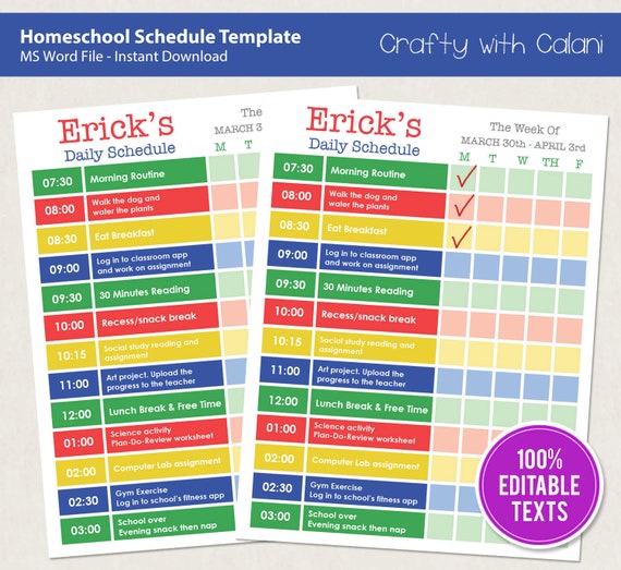 Home School Schedule Template Editable Homeschool Planner | Etsy