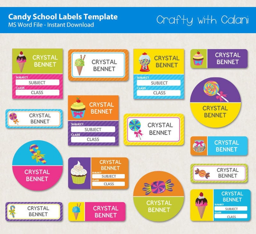 School Name Label Candy Shop School Label Template School - Etsy
