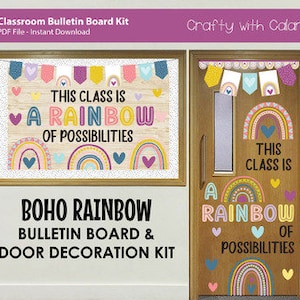 Boho Rainbow Bulletin Board Kit, Boho Rainbow Classroom Door Decor ...