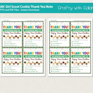 Girl Scout Cookie Thank You Tag ABC Cookie Thank You Note - Etsy