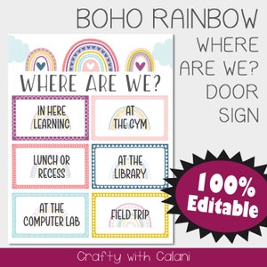 Classroom Door Sign, Boho Rainbow Classroom, Where Are We Door Sign ...