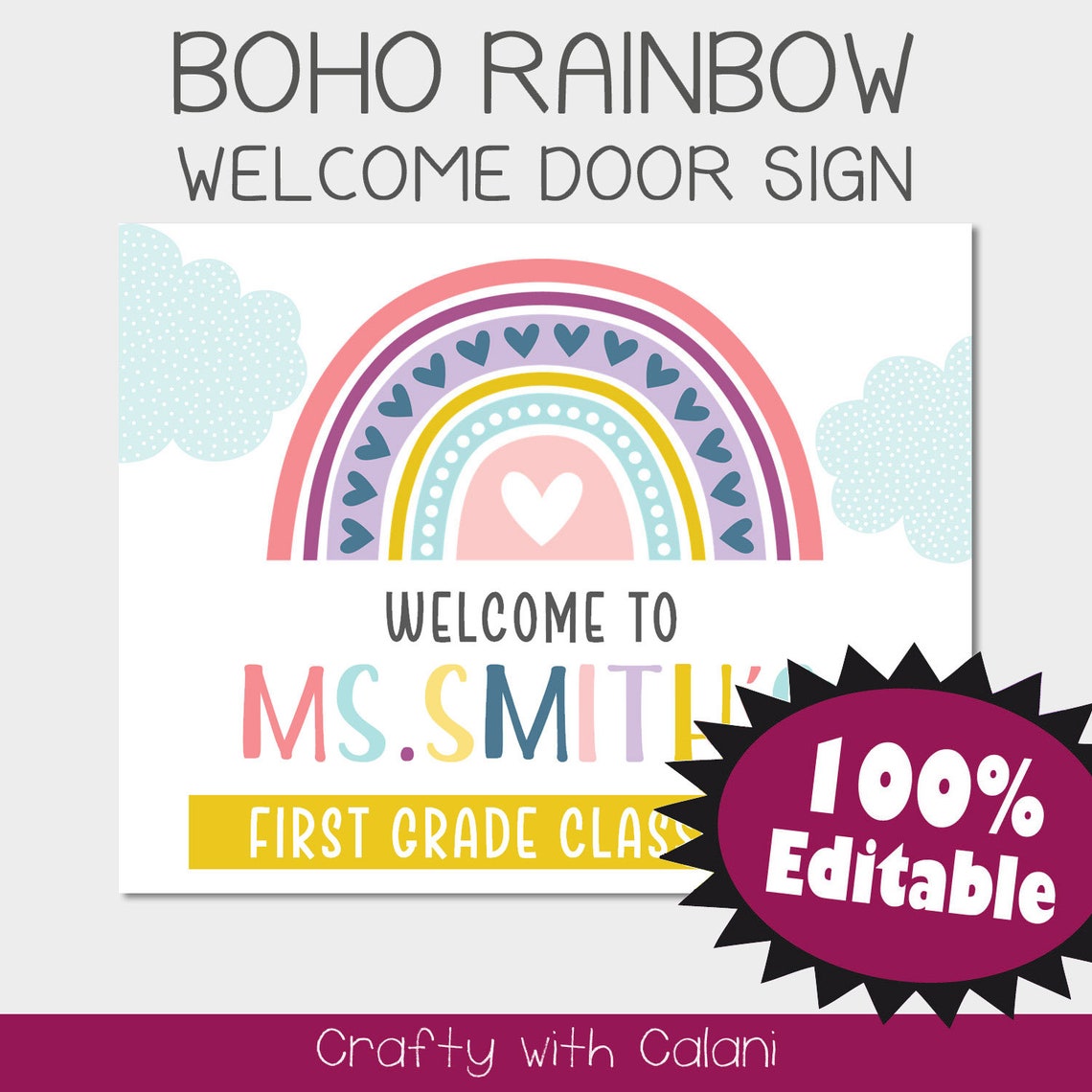 Classroom Welcome Sign Boho Rainbow Classroom Rainbow Door Etsy