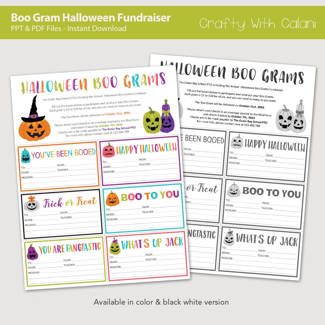 Halloween Candy Gram Template Halloween Boo Gram PTA PTO - Etsy